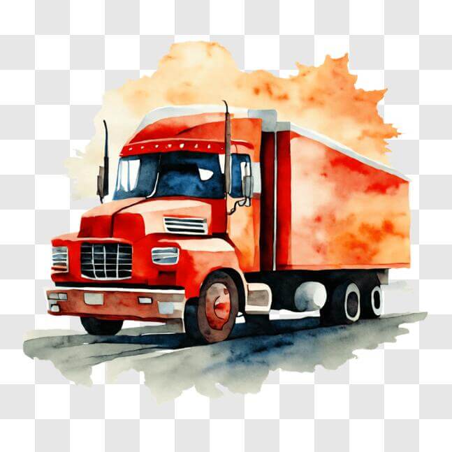 Download Artistic Orange Semi Truck on Road PNGs Online - Creative Fabrica