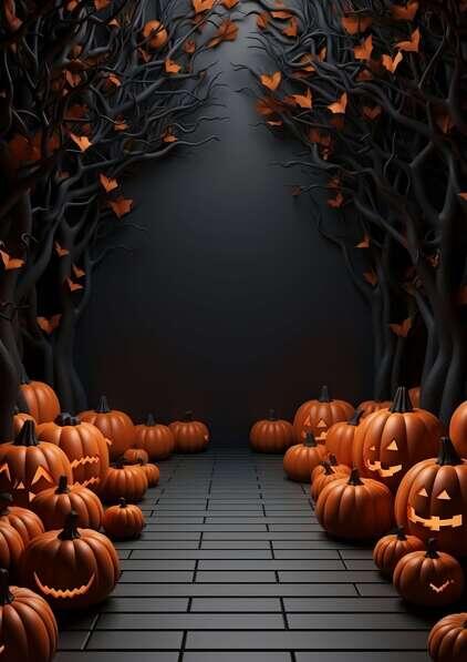 Download Autumn-themed Hallway with Pumpkins and Bats Backgrounds ...