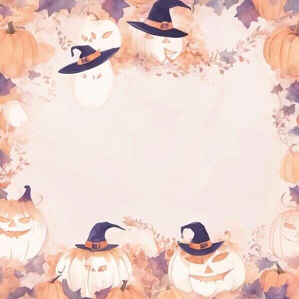 Download Halloween Watercolor Background with Pumpkins and Witches Hats ...