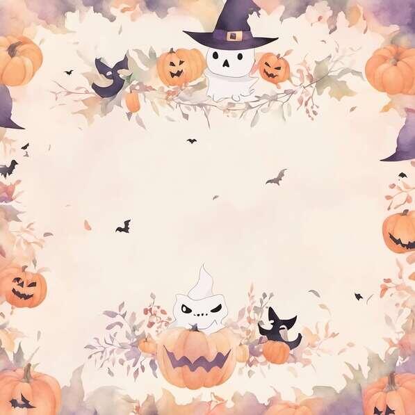 Download Halloween Watercolor Background with Pumpkins, Cats, and ...