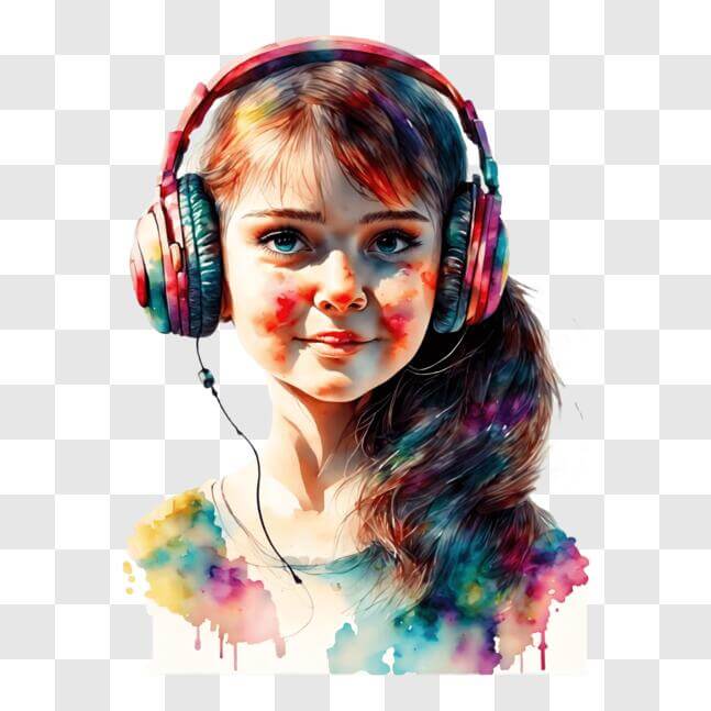 Download Colorful Girl with Headphones Listening to Music PNGs Online ...