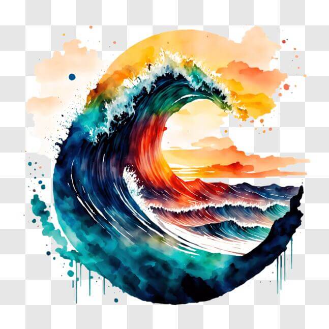 Download Colorful Ocean Wave with Letter C Watercolor Painting PNGs ...