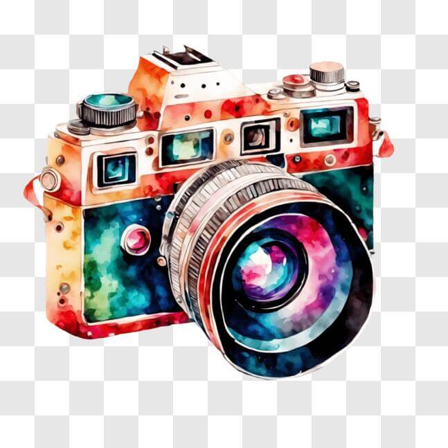 Download Colorful Watercolor Camera Painting on Black Background PNGs ...
