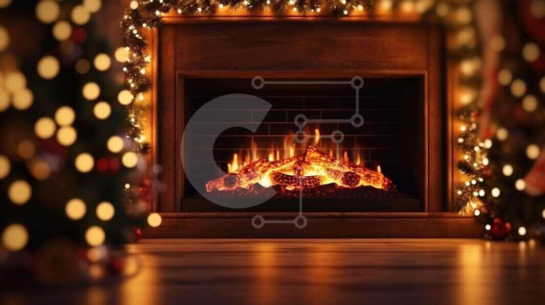 Cozy Christmas Fireplace Decoration stock photo | Creative Fabrica