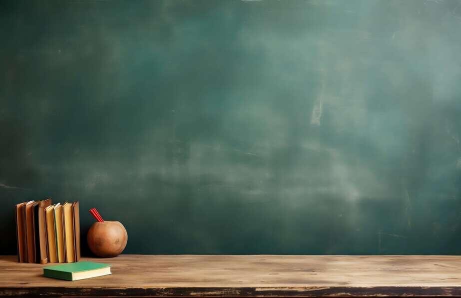 Download Wooden Table with Books and Apple for Teaching Purposes ...