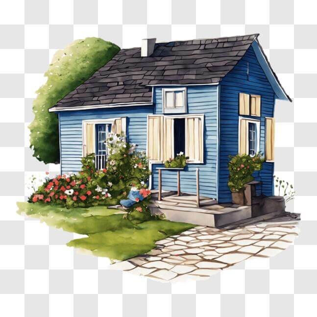 Download Blue Cottage House with White Shutters PNGs Online - Creative ...
