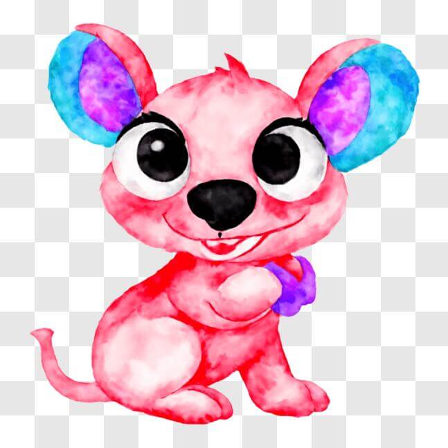 Download Cute Pink Mouse with Colorful Eyes and Big Ears PNG Online ...