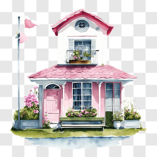 Download Pink House with Flowers and Potted Plants PNGs Online ...
