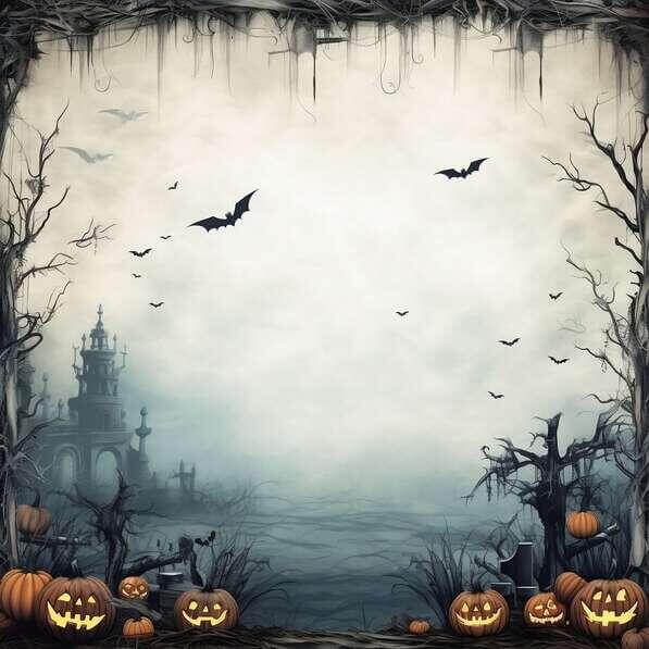 Download Eerie Halloween Scene with Haunted Castle, Pumpkins, and Bats ...