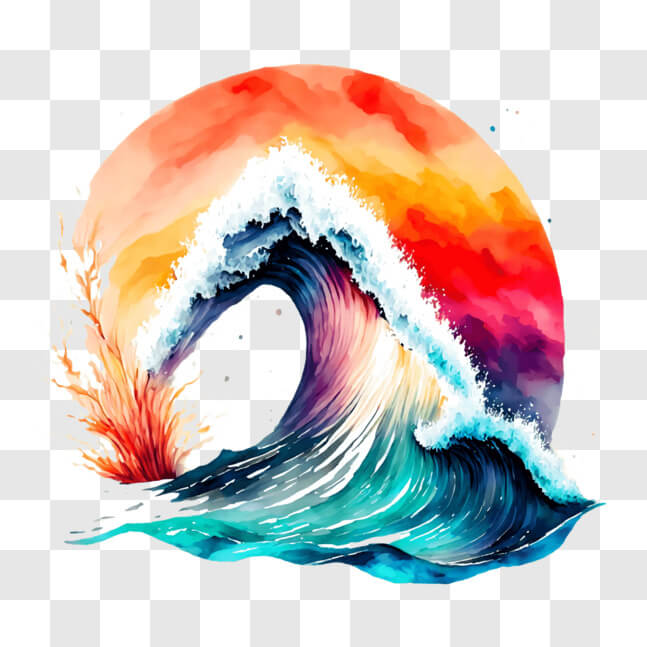 Download Colorful Ocean Wave Painting with Orange Sun PNGs Online ...