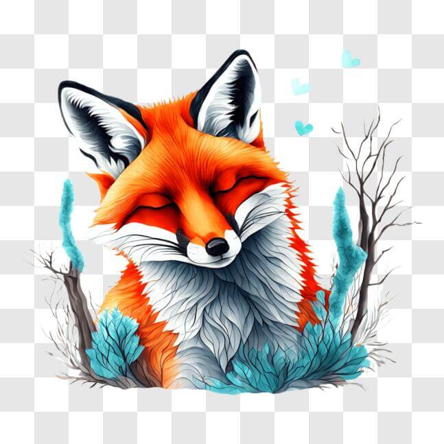 Download Orange Fox Drawing with Hearts and Flowers PNGs Online ...