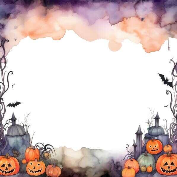 Download Watercolor Halloween Frame with Pumpkins and Bats Backgrounds ...