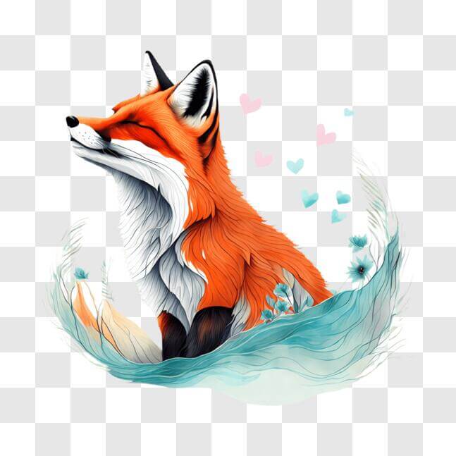 Download Adorable Red Fox in Water with Floating Hearts PNGs Online ...