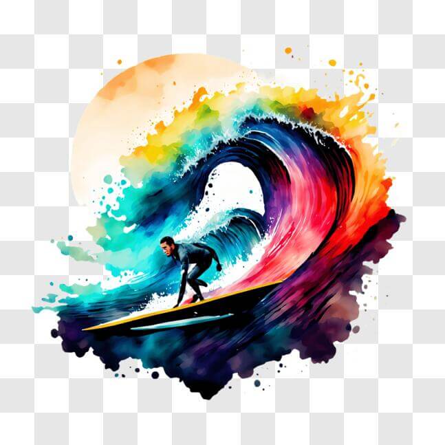 Download Surfer riding colorful waves on a sunny day PNGs Online ...