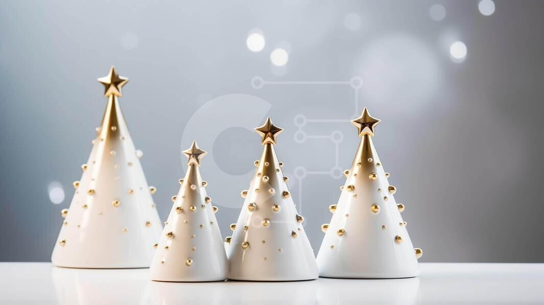 Festive White and Gold Ceramic Christmas Trees stock photo | Creative ...
