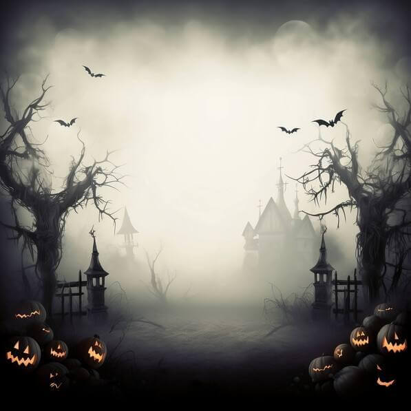 Download Haunted Halloween Scene with Pumpkins, Bats, and Scarecrows ...