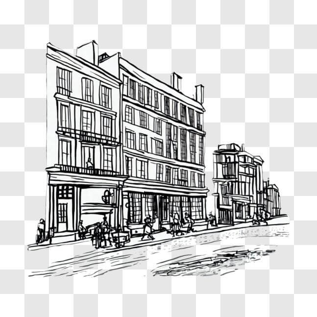 Download Cityscape Drawing with Buildings and People PNGs Online ...