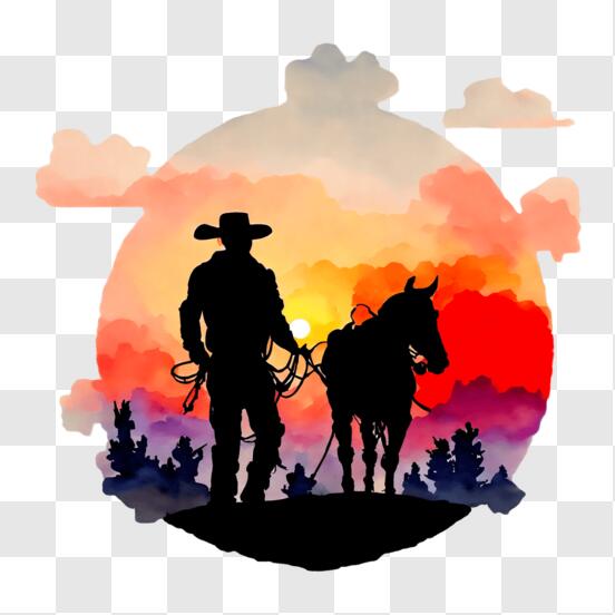Download Western Cowboy Silhouette Riding Horse in the Sky PNGs Online ...