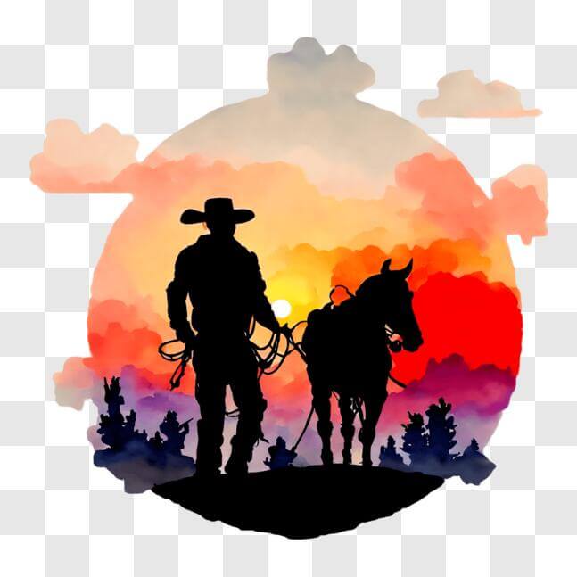 Download Cowboy Silhouette Against Sunset PNGs Online - Creative Fabrica