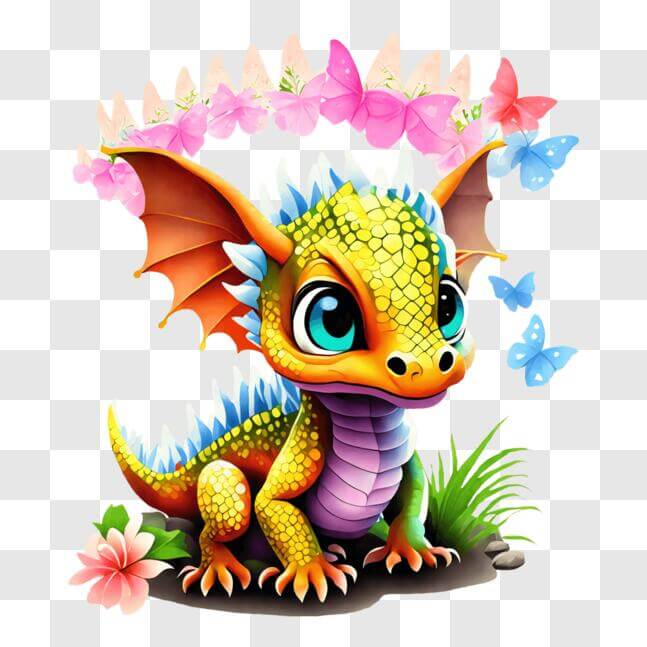 Download Colorful Baby Dragon Sitting in the Grass PNGs Online ...