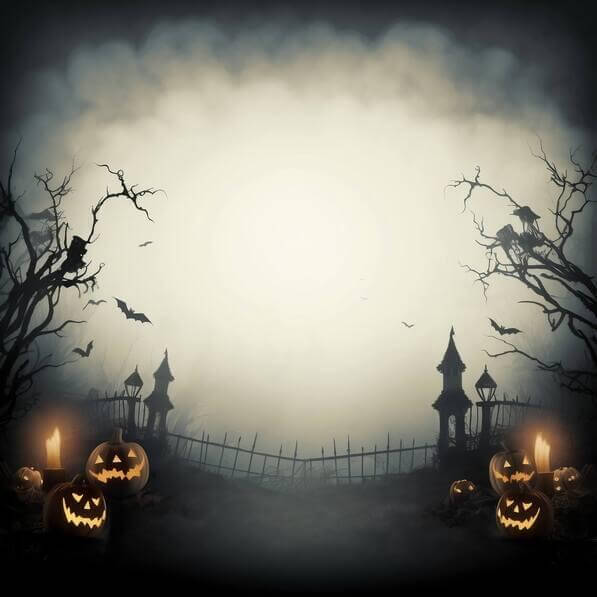 Download Dark and foggy Halloween background with pumpkins and candles ...