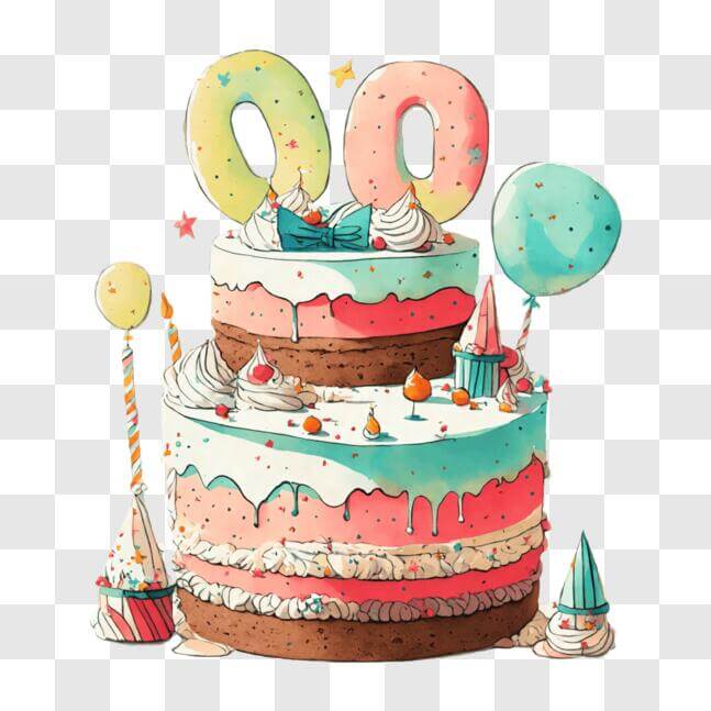 Download Colorful 90th Birthday Cake with Balloons and Decorations PNGs ...