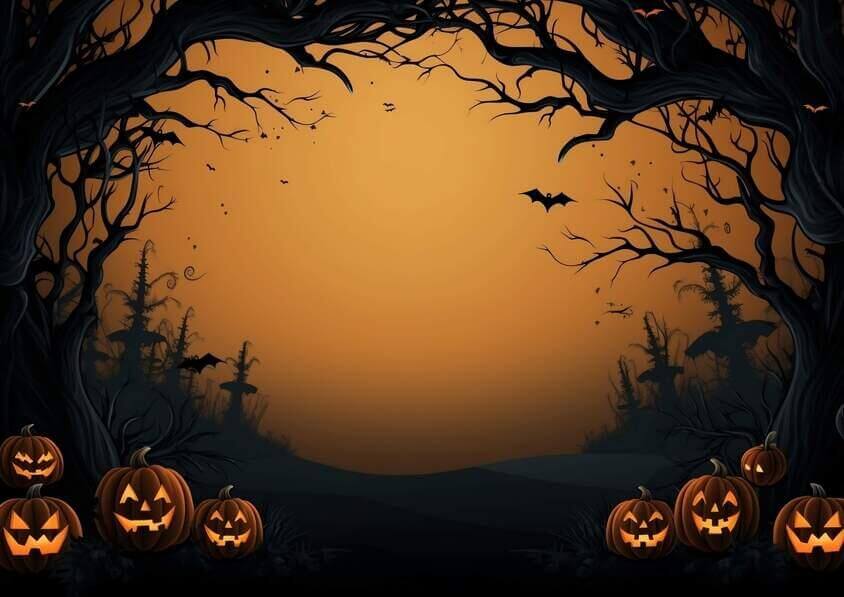 Download Creepy Halloween Background with Jack-o'-Lanterns and Bats in ...
