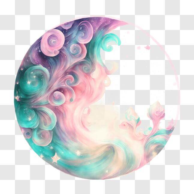 Download Colorful Moon Painting with Swirls and Stars PNGs Online ...