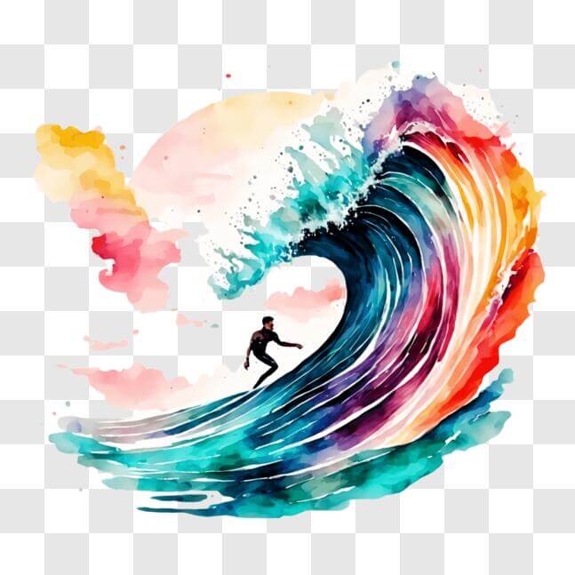 Download Colorful Surfing Artwork on Abstract Watercolor Background ...