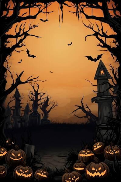Download Creepy Halloween Scene with Pumpkins and Gravestones ...