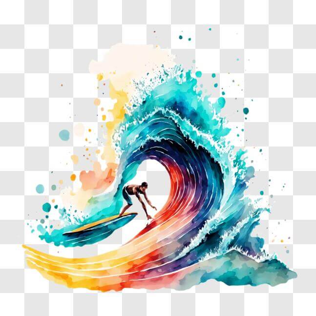 Download Surfer Riding Wave on Colorful Painted Surfboard PNGs Online ...