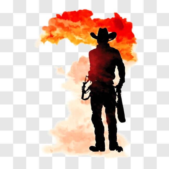Download Cowboy Silhouette in Orange Sunset PNGs Online - Creative Fabrica