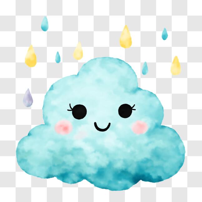 Download Cute Rain Cloud with Raindrops PNGs Online - Creative Fabrica