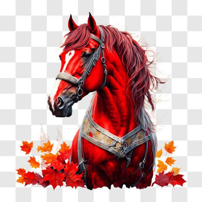 Download Red Horse in Autumn Leaves PNGs Online - Creative Fabrica