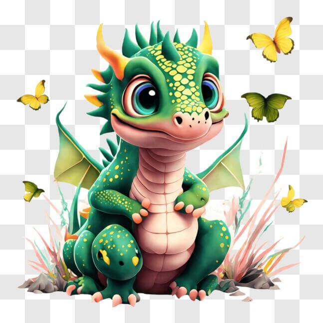 Download Small Green Dragon in Grass with Butterflies PNGs Online ...