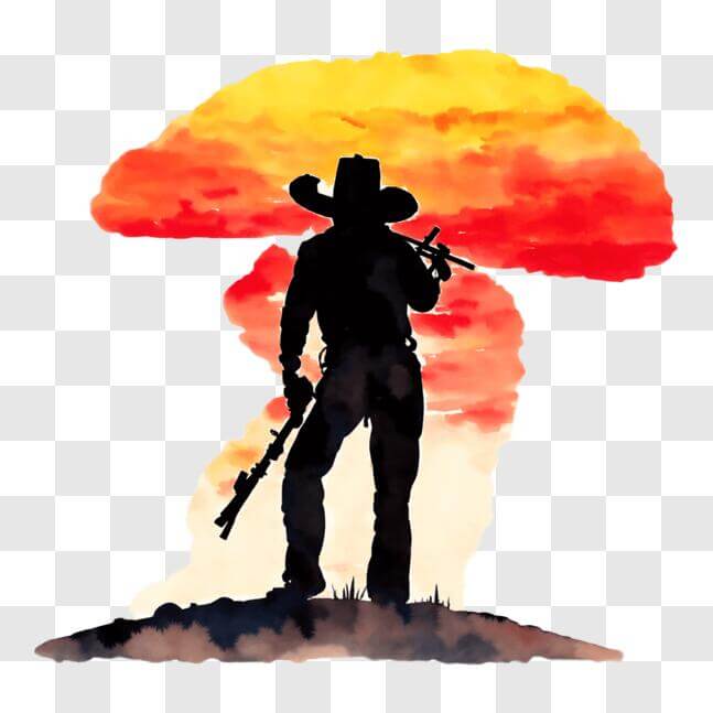 Download Cowboy Silhouette Against Orange Sunset PNGs Online - Creative ...