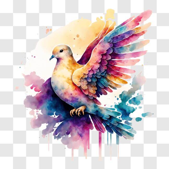 Download Colorful Dove Flying with Watercolor Splashes PNGs Online ...