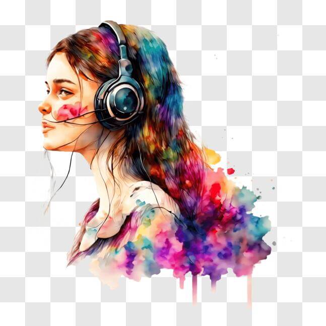 Download Abstract Girl Listening to Music with Colorful Paint Splatters ...
