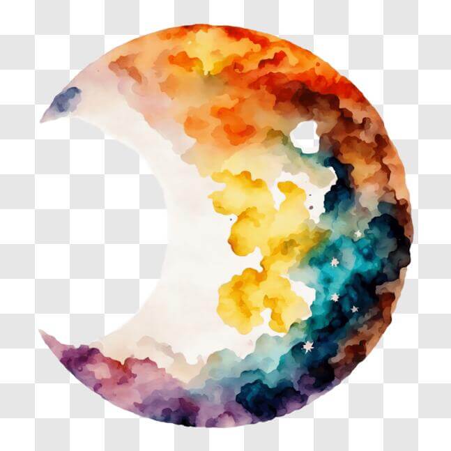 Download Colorful Watercolor Painting of Crescent Moon PNGs Online ...