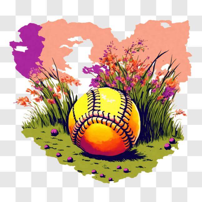 Download Softball Ball in the Middle of Flowers and Grass PNGs Online ...
