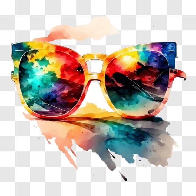 Download Colorful Sunglasses on Watercolor Paint Splashes PNGs Online ...