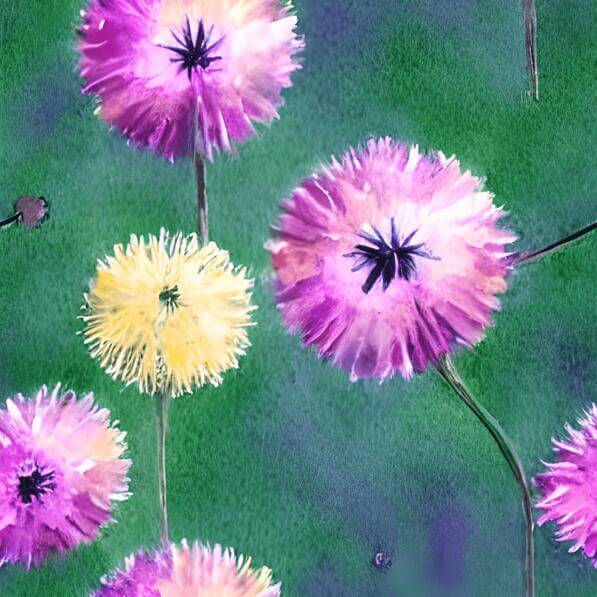 Download Watercolor Painting of Dandelions in Purple, Yellow, and Green ...