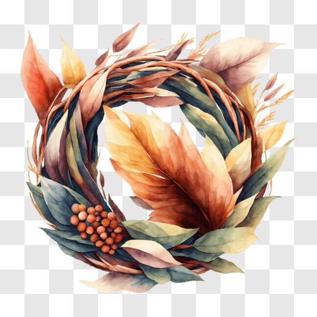 Download Colorful Autumn Wreath with Leaves and Berries PNGs Online ...