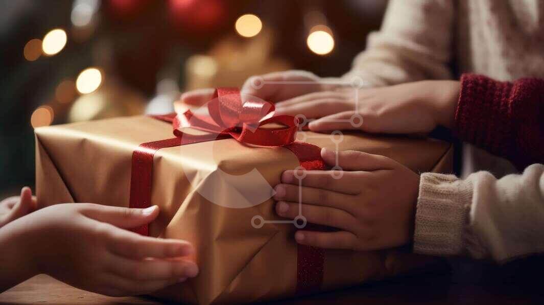 Joyful Moment: Opening a Gift stock photo | Creative Fabrica