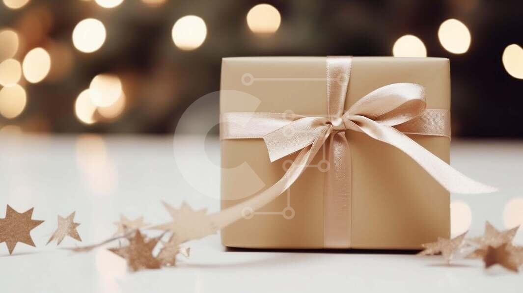 Elegant Brown Gift Box with Gold Ribbon and Star Decorations stock ...