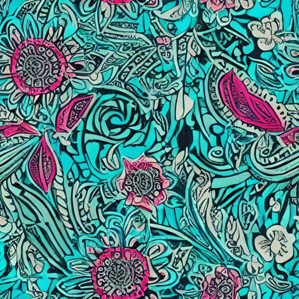 Download Seamless Flower and Leaf Pattern in Turquoise, Pink, and Black ...