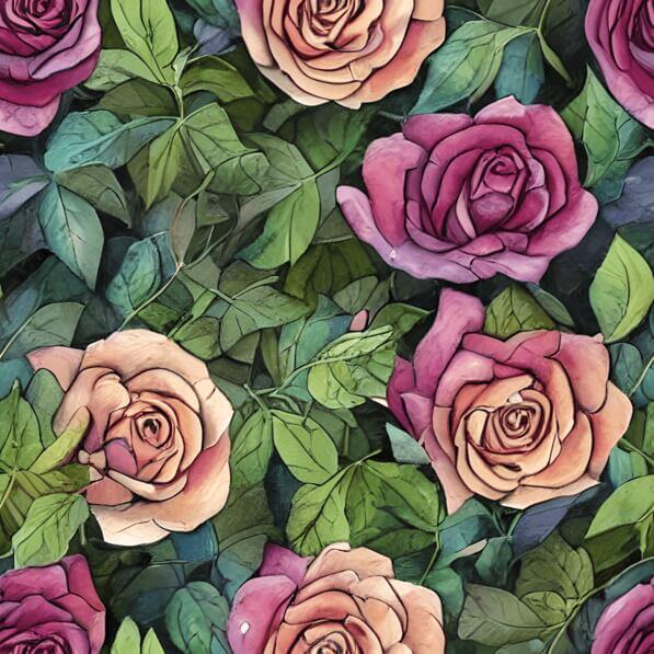Download Seamless Pink and Purple Rose Pattern with Green Leaves ...