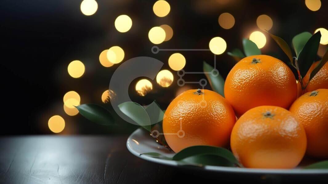 Delicious Oranges on a Decorative Plate stock photo | Creative Fabrica