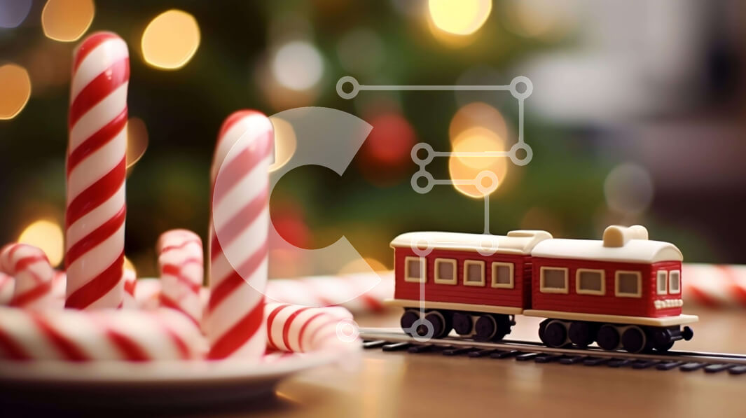 Download Toy Train with Candy Canes on Train Tracks Stockphotos Online ...