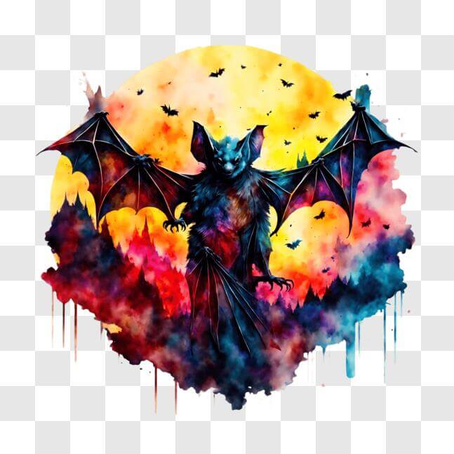 Download Colorful Bat in Front of Full Moon PNGs Online - Creative Fabrica